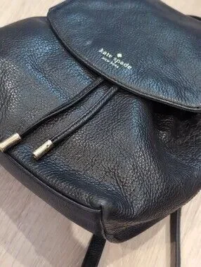 kate spade | Bags | Kate Spade Black Leather Flap Drawstring Backpack ...